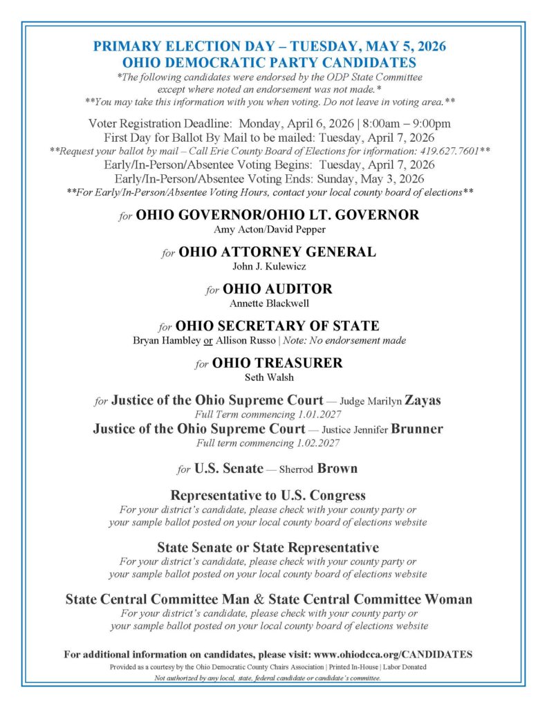 Democratic State Candidates Sample Ballot | Ohio Democratic County ...